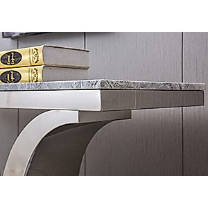 SSLine Modern Silver Console Table Luxury Grey Genuine Marble Console Table with Mirrored Stainless Steel Pedestal Base 50" Rectangular Entryway Hall Tables for Living Room Hallway