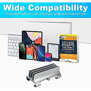 Vertical Laptop Stand [Upgrade Version], 3 Slots Space-Saving Aluminum Desktop Stand Holder with Adjustable Dock Size, Fits All MacBook/Air/Microsoft Surface,Dell,Gaming Laptops (up to 17.3"), Silver