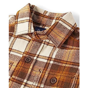 The Children's Place,Long Sleeve Plaid Flannel Button Up Shirt,HAY Stack,XLarge (14)