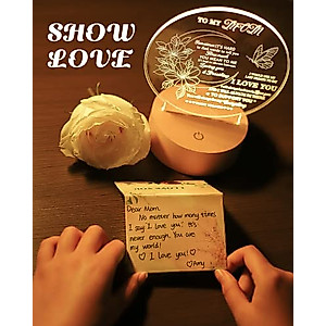 NISCHA Mothers Day Gifts from Daughter Son,Top Mother's Day Presents Ideas,Unique Mom Birthday Gift,3D Acrylic Night Lamp with Wooden Base and Greeting Card,3 Colors Touch Control (to my mom)