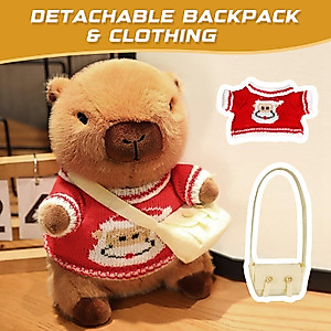 Capybara Plush,with Clothes & Accessories Capybara Christmas Style Dress Up,Christmas Plush, Christmas Set Capybara Backpack Decoratio, Capybara Stuffed Animal Birthday Gifts for Boys and Girls