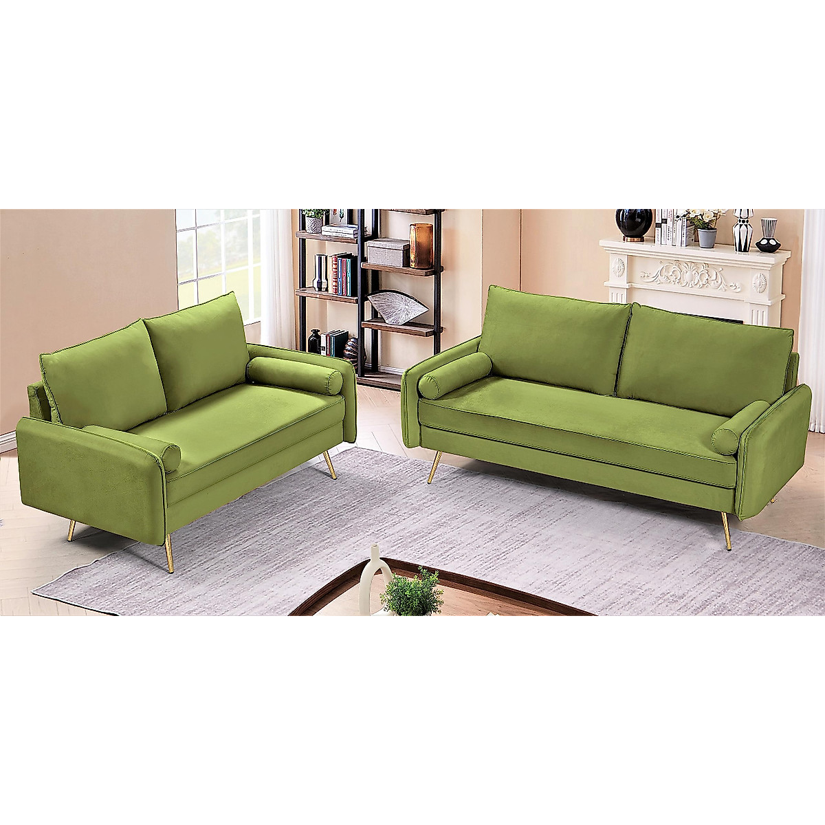 Container Furniture Direct Kent Modern Loveseat, European Style Velvet Living Room Furniture with Tapered Legs, Vintage Flair, and Sleek Design, Love Seat, Olive Green
