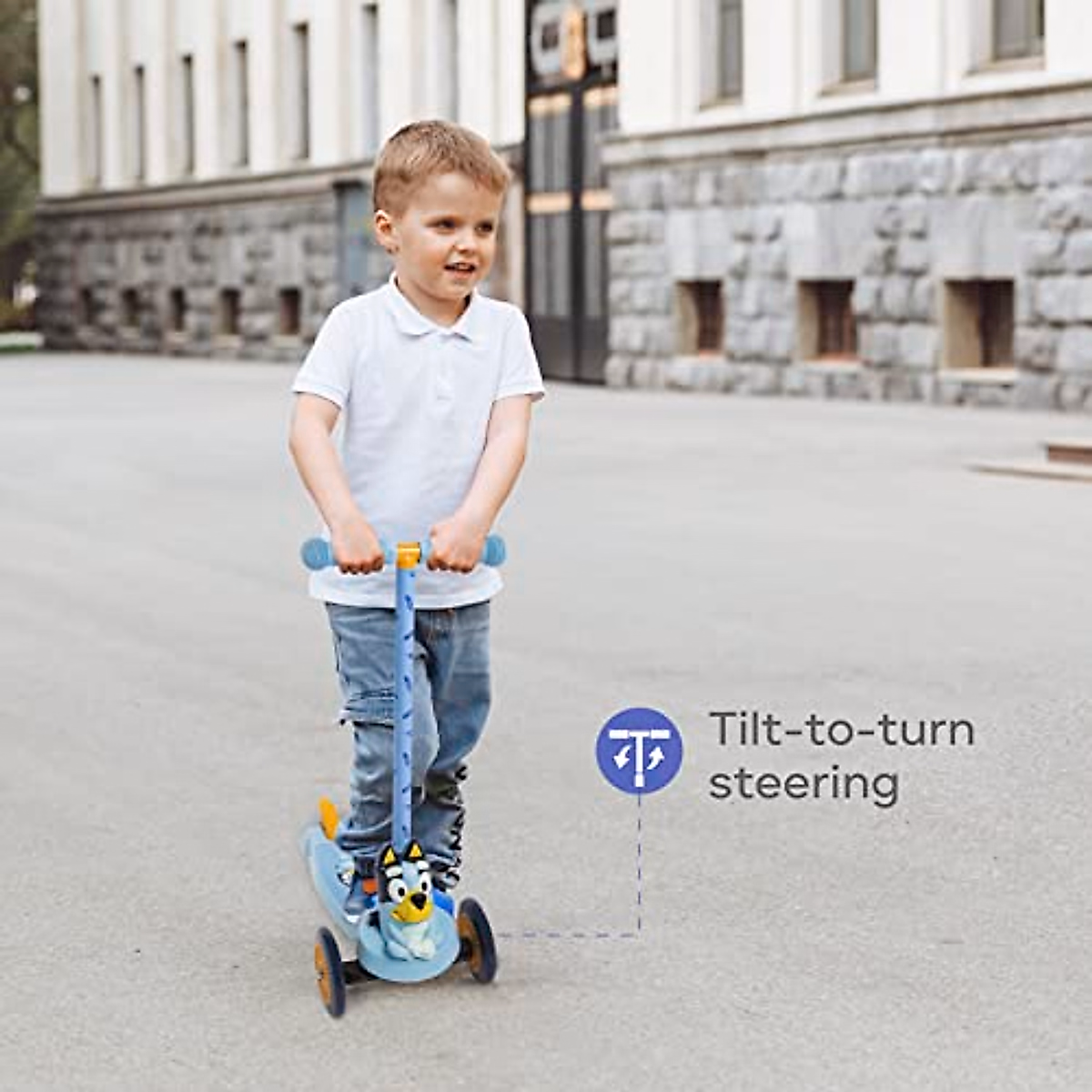 Bluey 3D Self Balancing Scooter for Kids, 3 Wheeled Scooter with Extra Wide Anti-Slip Deck, Rear Brake, Lean to Steer, Lightweight Design, for Boys/Girls 3 and up, 75 LB Limit