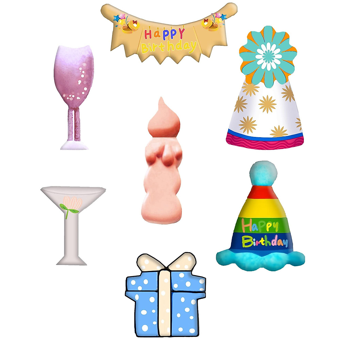 Birthday Party Series Cookie Cutters Set of 7 pcs, Stainless Steel Holiday Party Theme Cookie Cutters Fondant Baking Molds