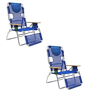 Ostrich 3-N-1 Lightweight Comfortable Altitude Outdoor Lounge Reclining 16-Inch Tall Beach Chair, Blue (2 Pack)