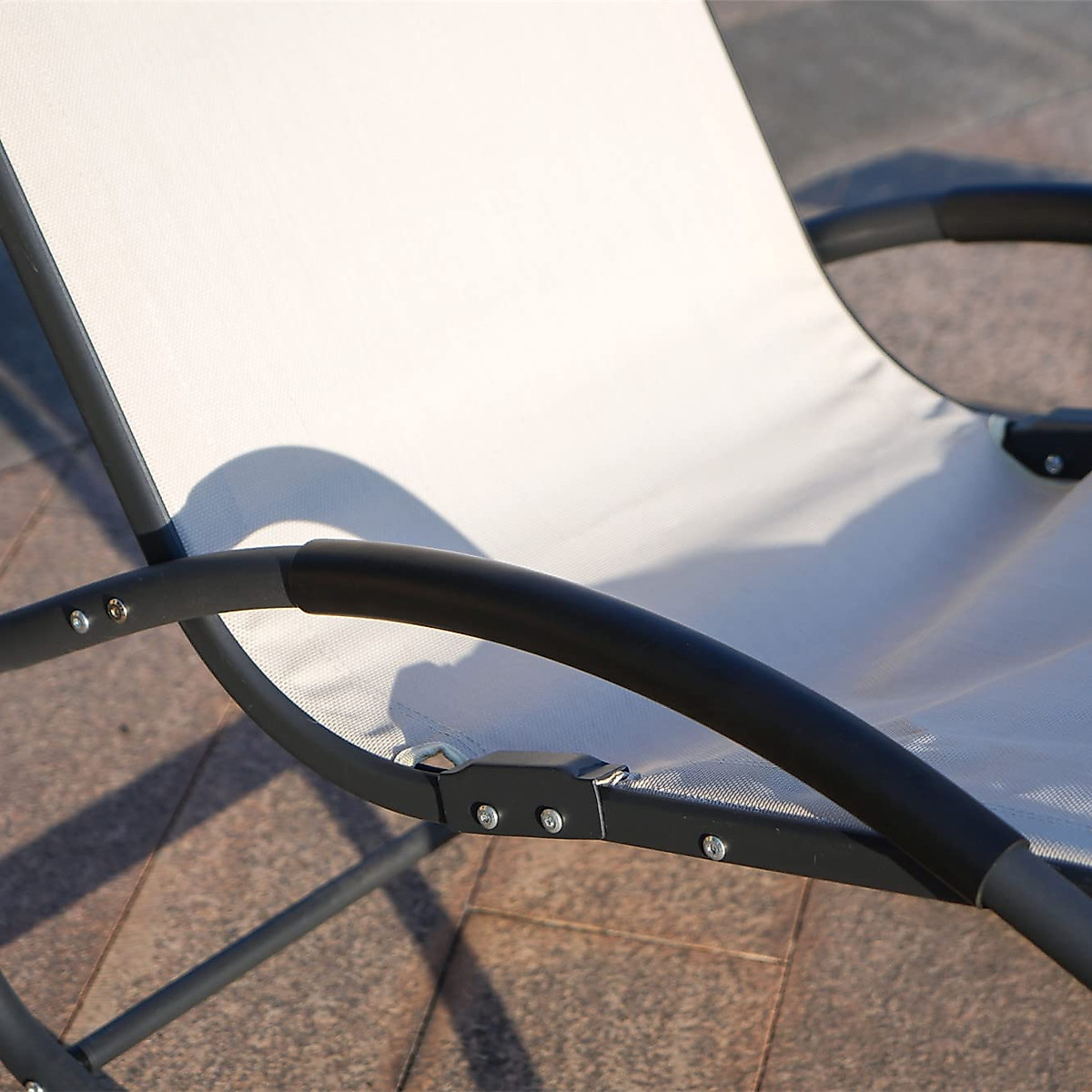 Direct Wicker Patio Rocking Recliner Chair Curved Chaise Lounge Chair w/Pillow for Yard Pool Outdoor Indoor, Iron Rock O-Shaped Lounge Chair (Beige)