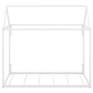 Metal Twin Size Montessori Floor Bed for Kids,Floor Bed Twin,House Bed with Slats for Boys Girls,Metal House Shape Platform Bed,No Spring Box Required,White
