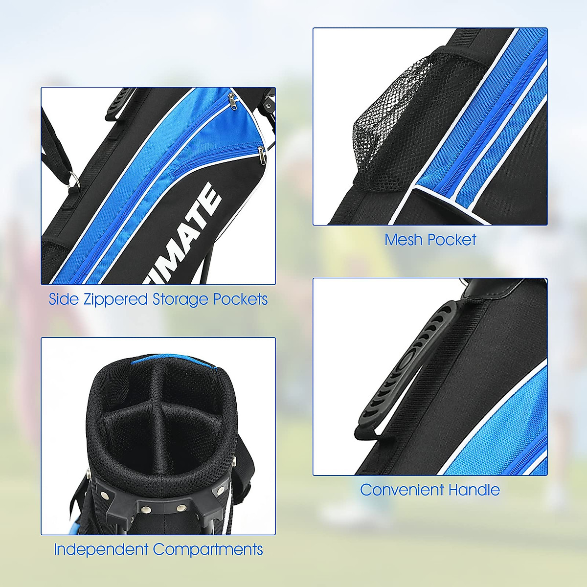 GYMAX Complete Golf Club Set for Kids/Children Right Hand, Includes #3 Fairway Wood &amp; #7 &amp; #9 Irons, Putter, Foamed Head Cover, Portable Youth Golf Club Set (for Age 11-13, Blue)