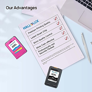 HALLOLUX 62XL Ink Cartridges Remanufactured for HP Ink 62 Replacement for HP 62XL Ink Cartridge Combo Pack Compatible with Envy 7640 7645 5660 5540, OfficeJet 5740 250 200 Printer, Black and Tri-Color
