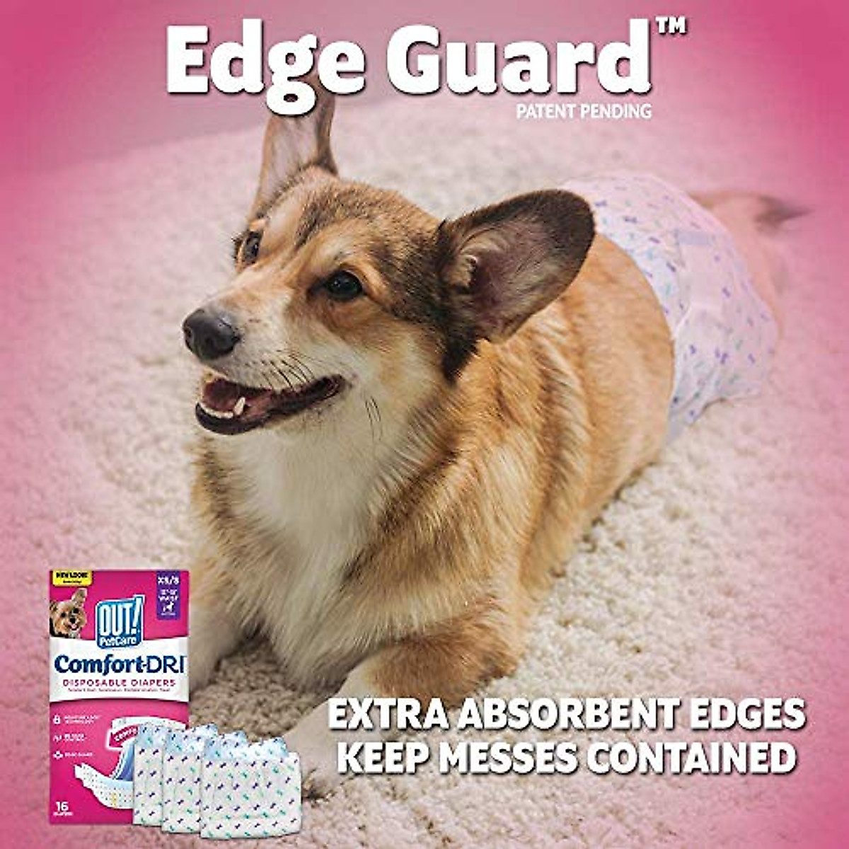 OUT! Pet Care Disposable Female Dog Diapers | Absorbent with Leak Proof Fit | Toy, 32 Count