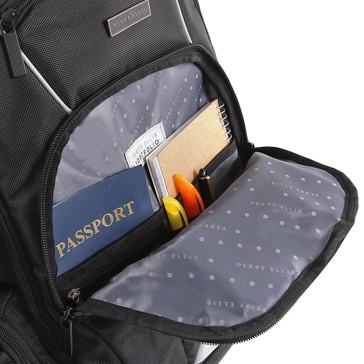 Perry Ellis Men's 9-Pocket Business Professional Laptop Backpack-P350, Black, One Size