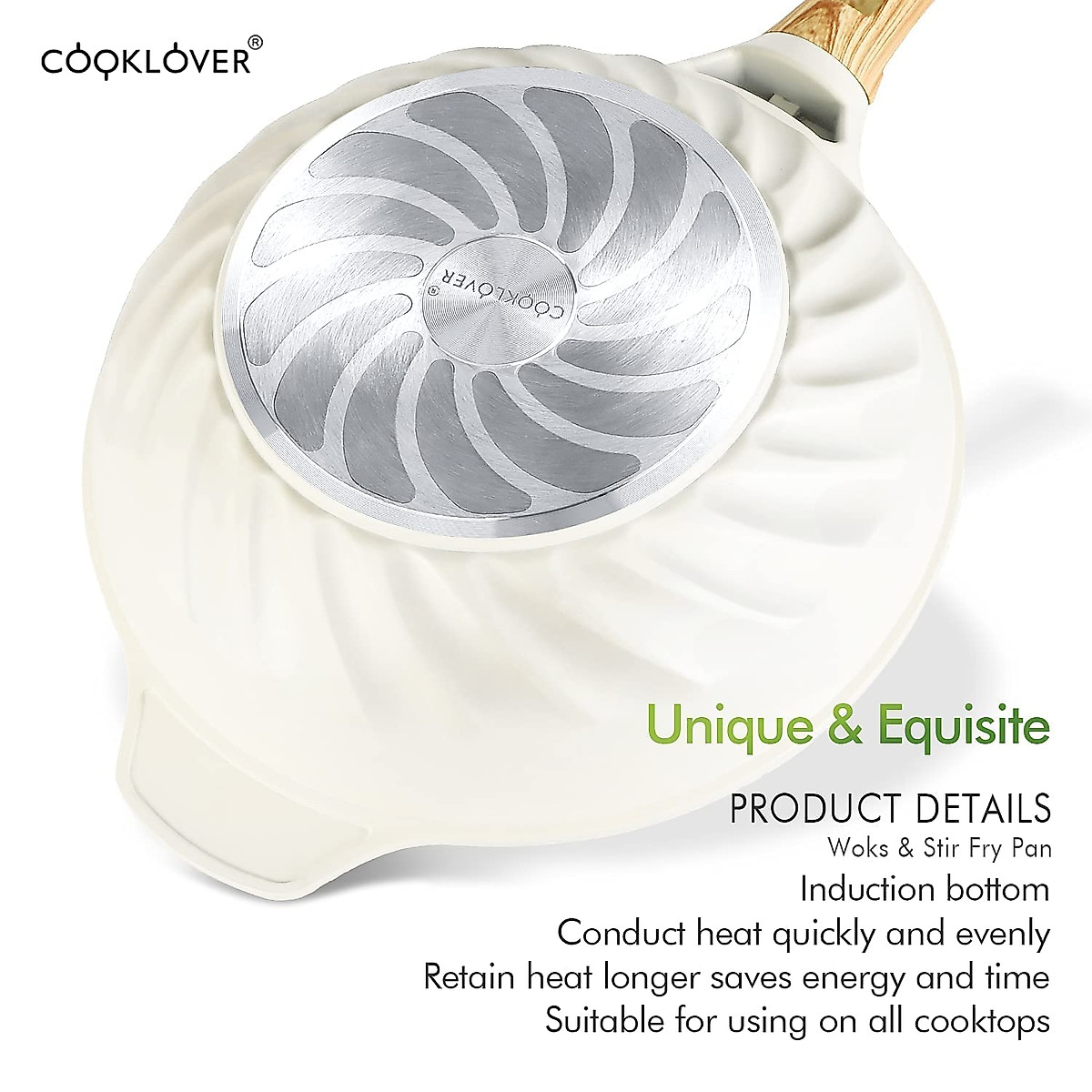 COOKLOVER Nonstick Induction Wok-12.6inch - White & 11 inch Nonstick Stir Fry Pan with Lid – White