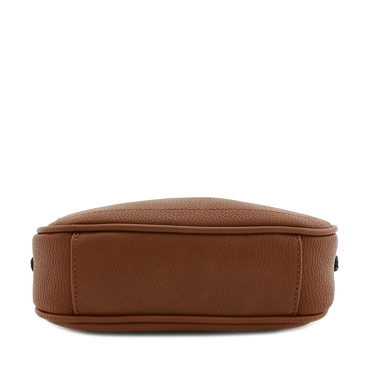 ALYSSA Double Zip Half Moon Crossbody Bag (Brown)