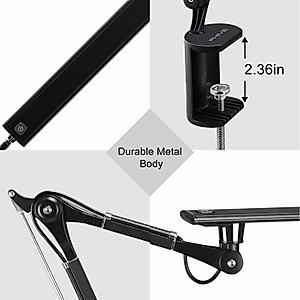 PHIVE LED Desk Lamp, Architect Task Lamp, Metal Swing Arm Dimmable Drafting Table Lamp with Clamp (Touch Control, Eye-Care Technology, Highly Adjustable Office, Craft, Studio, Workbench Light) Black