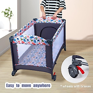 4-in-1 Pack and Play with Bassinet for Baby,Folding Crib,Travel Crib Diaper Changer with Mattress,Playard with Music Box,Multifunctional Baby Bed for Newborn,Infant,Toddler,Portable Baby Playpen