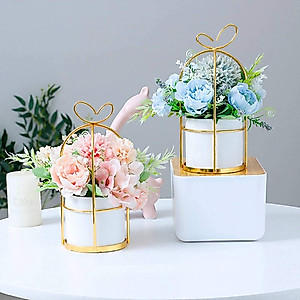KIRIFLY Fake Artificial Flowers in Vase Faux Peony Silk Hydrangea Flower Centerpieces Décor for Wedding Table Decoration(Pink in Gold)