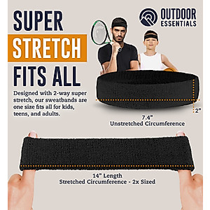 OutdoorEssentials Sweat Bands Headbands Men - Sweatbands for Women - Sports Headband - Sweat Absorbing Headband - Black, One Size - Hiking