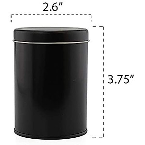 Double Seal Tea Canisters (6-Pack); Black Metal Round Tea Tins w/ Interior Molded Plastic Seal