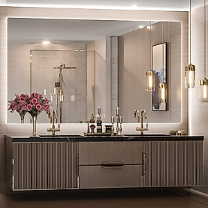 Keonjinn 60 x 40 Inch LED Vanity Mirror Backlit Mirror Bathroom Lighted Mirror Large Anti-Fog Wall Mounted Dimmable Makeup Mirror with Lights (Horizontal/Vertical)