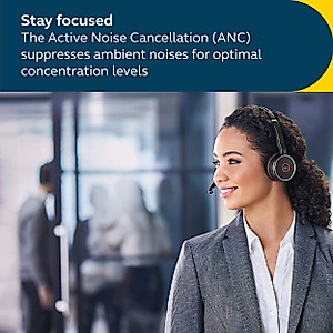 Jabra Evolve 75 SE Stereo Wireless Headset - Bluetooth Headset with Noise-Cancelling Mic, Active Noise Cancellation and Charging Stand - MS Teams Certified, Works with All Other Platforms - Black