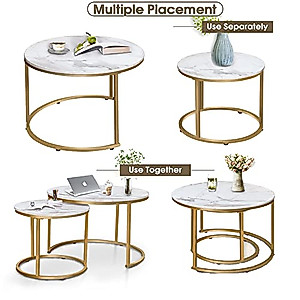 Garden 4 you White Marble Nesting Coffee Table for Small Place 2 Sets Modern Furniture Living Room Sets End Side Table Night Stand for Bed Room Dining Room