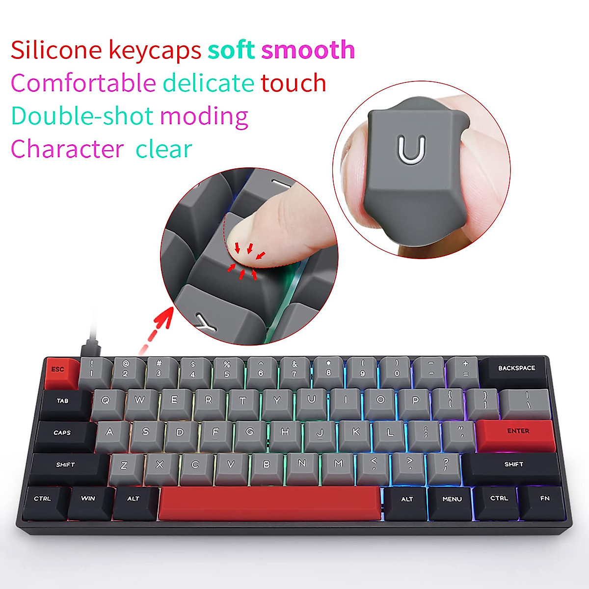 Guffercty kred GK61 60% Mechanical Keyboard 60 Percent Custom Hot Swappable Gaming Keyboard with RGB Backlit NKRO Type-C Cable for Win/PC/Mac (Gateron Optical Red, Dolch)