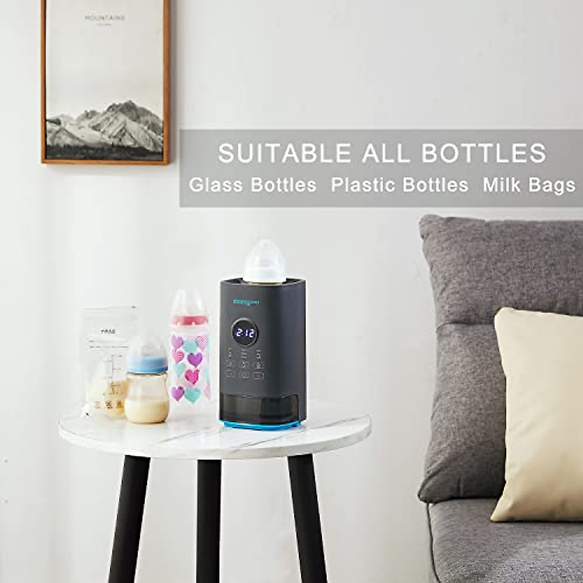 MOMYEASY Bottle Warmer, 3 Min Fast Baby Bottle Warmer with Accurate Display Timer, Baby Breastmilk Formula Milk Warmer, Temperature Control 48H Keep Warm and Auto Shutoff