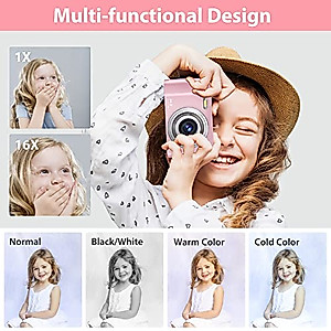 Digital Camera, Kids Camera Ultra HD 2.7K 44MP Digital Point and Shoot Camera 16x Digital Zoom 3.0 Inch Screen Compact Small Camera for Kids Boys Girls Students Teens