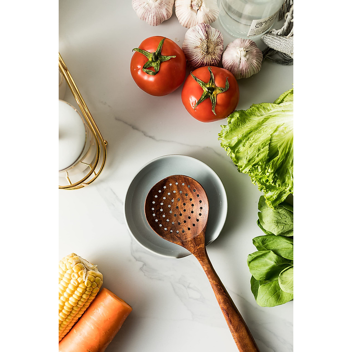 Miamolo Ceramic Spoon Rest for Kitchen Counter, Kitchen Spoon Holder for Stove Top, Cooking Utensil Rest with Drip Tray for Ladles Tongs Spatula, Dishwasher Safe, Light Gray