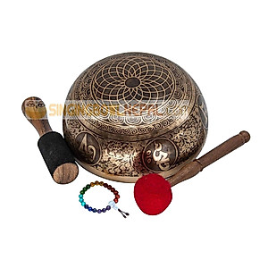Singing Bowl Nepal-10" Buddha Carved Super Sound Tibetan Yoga Bowl ,Tibetan Handmade Singing Bowl for Meditation, Healing & Music Therapy