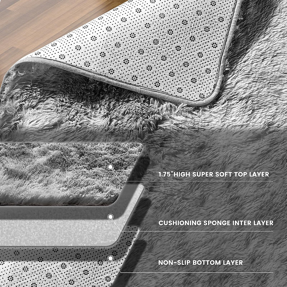 Luxury 8x10 Large Area Rugs for Living Room, Super Soft Fluffy Modern Bedroom Rug, Big Indoor Thick Soft Nursery Rug, Non-Skid Nursery Faux Fur Carpet for Kids Room Home Décor，Tie-Dyed Light Grey