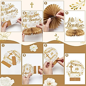 FFyhiinski Floral Mi Bautizo Honeycomb - 12P Christmas Cross Baptism Random Party Centerpiece Sage Glitter God White Religious Decor God Bless Confirmation Photo Props Girls Boys Birthday Baby Shower