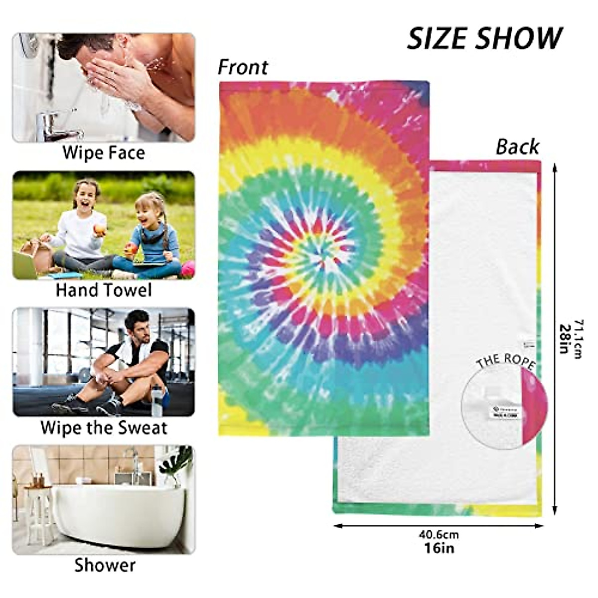ALAZA Tie Dye Rainbow Spiral Colorful Hand Towels for Bathroom 1OO% Cotton 2 pcs Face Towel 16 x 28 inch, Absorbent Soft & Skin-Friendly