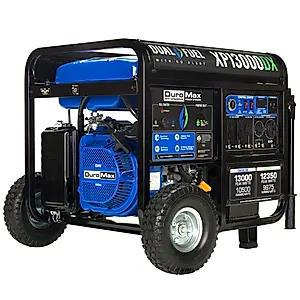 DuroMax XP13000DX 13,000-Watt/10,500-Watt 500cc Portable Dual Fuel Portable Generator w/CO Alert, Black/Blue