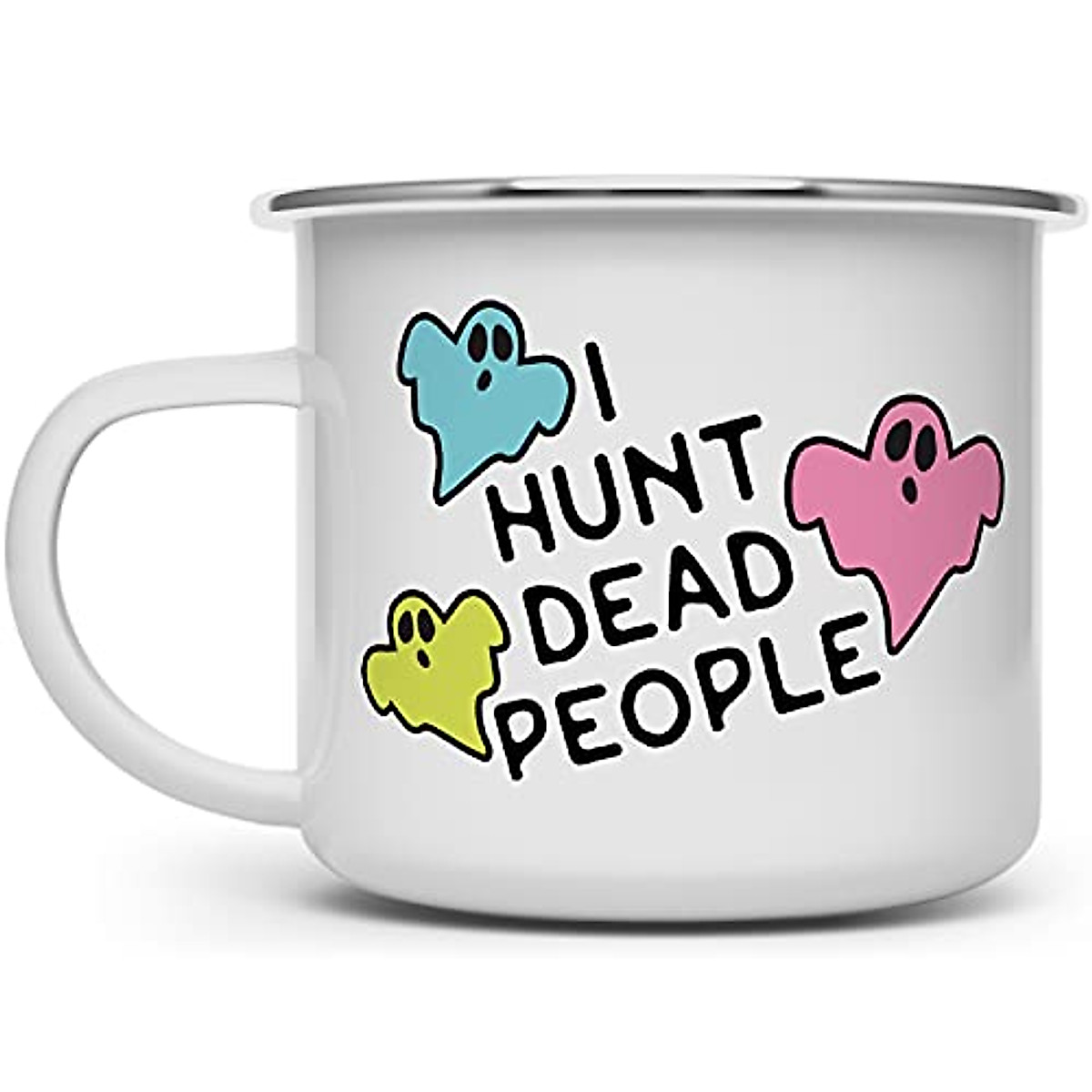 Funny Ghost Hunter Paranormal Investigator Enamel Campfire Mug, Outdoor Camping Coffee Cup, Nature Camp Lover Gift (16oz)