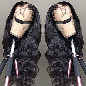 Siji Mei Body Wave Lace Front Wigs Human Hair for Black Women 13x4 Frontal Wigs Human Hair Pre Plucked with Baby Hair 150% Density Brazilian Body Wave Lace Front Human Hair Wigs Natural Black 16 Inch