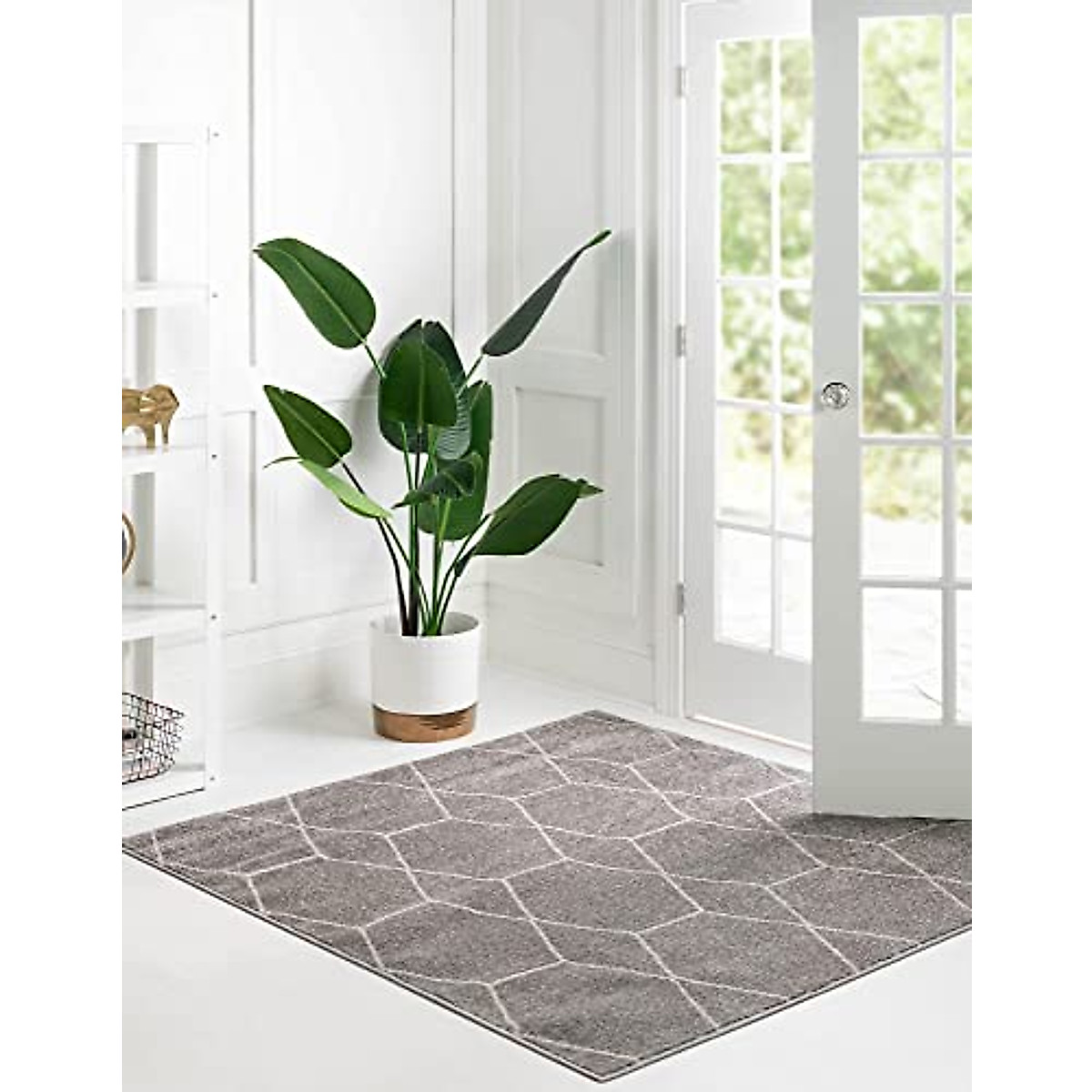 Unique Loom Trellis Frieze Collection Area Rug - Geometric (3' Square, Light Gray/ Ivory)