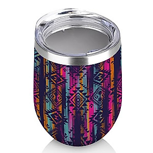 silichee 20 Oz Stainless Steel Coffee Travel Mug with Lid Multicolor Tribal Pattern Insulated Tumblers Vacuum Coffee Mugs for Hot and Cold Coffee,Drinks