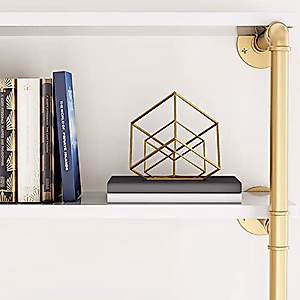 HOMEKAYT Industrial Pipe Shelving Wall Mounted Rustic Wood Shelf Industrial Floating Shelves-(Gold,2-Tier)