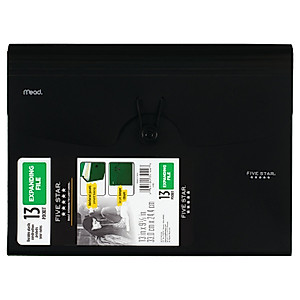 Five Star Expanding File Folder, 13-Pocket Expandable File Folder, Black (38144)