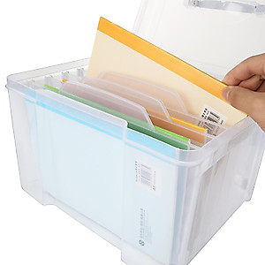 ABuff Greeting Card Storage and Organizer Box with 6 Adjustable Dividers, Clear Plastic Photo Storage Box Card Organizer Box for Photos, Scrapbook, Stickers, Envelopes