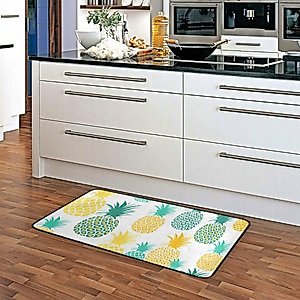 Pineapple Kitchen Rugs Summer Yellow Blue Bath Runner Rug Non Slip Area Mat Rugs for Bathroom Indoor Carpet Doormat Floor Dirt Trapper Mats Shoes Scraper 39"x 20"