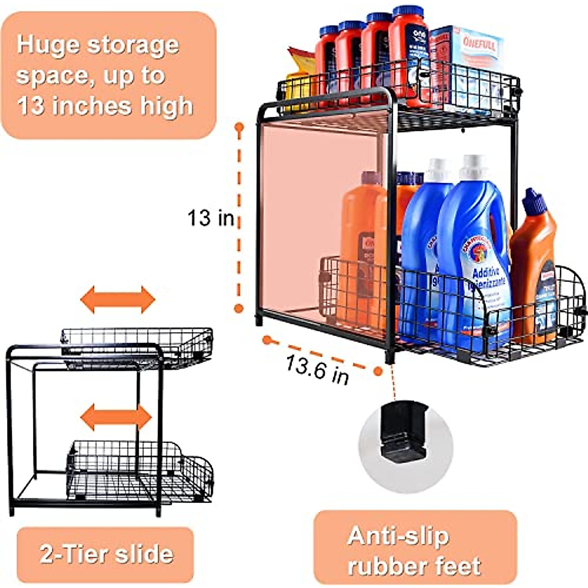 2-Pack Under Sink Organizer and Towel Rack Wall Mounted for Bathroom Decor