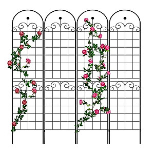 4 Pack Metal Garden Trellis 86.7" H Garden Fence Rustproof Trellis for Climbing Plants Support Roses Flower Outdoor Lawn Black