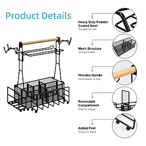 Grill Caddy,Portable Picnic Condiment Utensil Caddy with Paper Towel and Plate Holder,Griddle Accessories Storage for Outdoor Kitchen,Patio Barbecue,Camping Trip,RV Cooking,Tailgating Party- Black