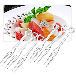 HuiYouHui 300 Disposable Fruit Forks safety and sanitation 3.5" Length Plastic Cocktail Picks Sticks heart shapes Cute Food Pick Party Supplies Plates Picks Dessert Forks Cake Forks