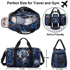 Kids Overnight Duffle Luminous Sport Gym Gag with Shoe Compartment & Wet Pocket Small Sleepover bag Carry on Weekender Travel Tote for Kids Boys Girls