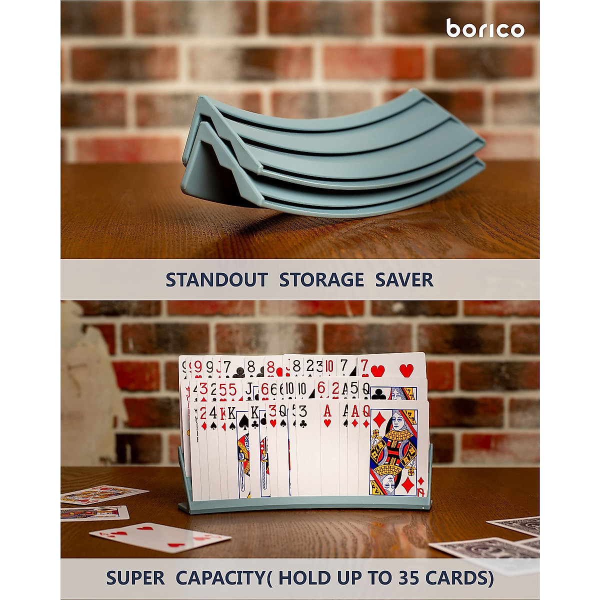 BORICO Card Holders for Playing Cards - 2 Pack Playing Card Holder for Kids and Adults,Stackable Storage Game Card Tray with a Travel Pouch (Blue)