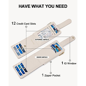 BOSTANTEN Slim Wallet Women RFID Blocking Card Holder Leather Bifold Wallet with Zipper Pocket Beige