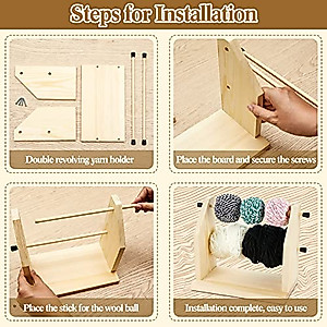 Juexica Yarn Ball Holder Double Revolving Yarn Holder with 12 Bamboo Crochet Hook Wood Yarn Holder Wooden Bamboo Crochet Hooks for Crocheting Knitting DIY Craft